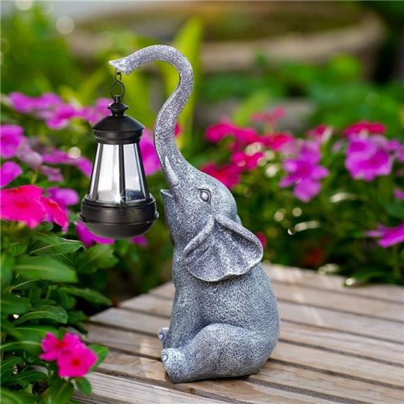 Accents | Elephant Statue With Solar Lanterns 11 Inch With Solar ...